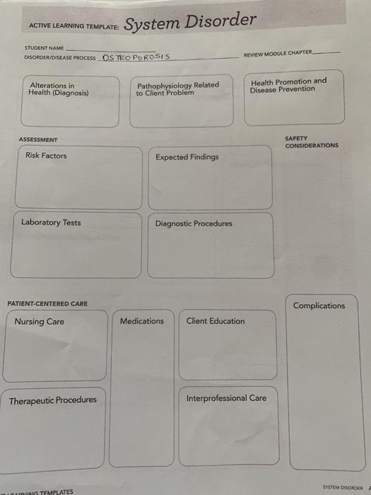 Solved ACTIVE LEARNING TEMPLATE: System Disorder STUDENT | Chegg.com