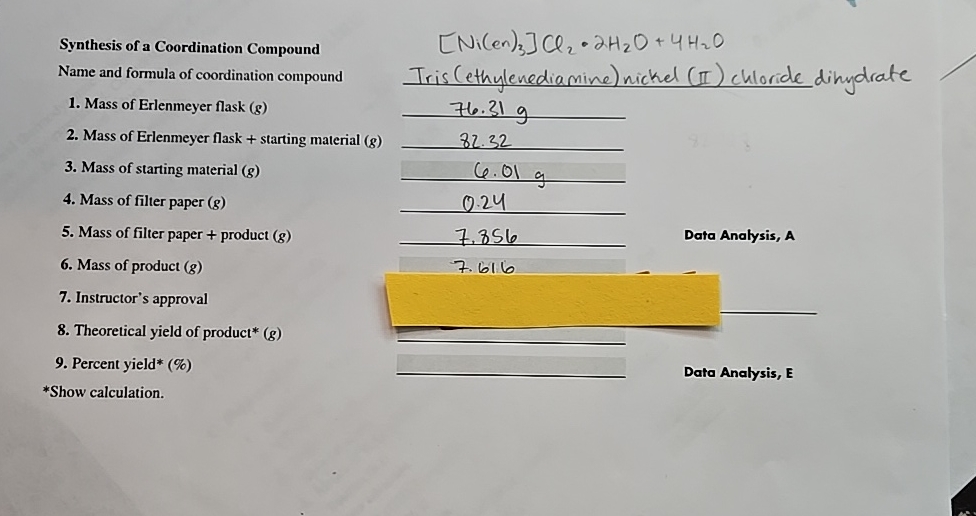 Solved Synthesis of a Coordination | Chegg.com