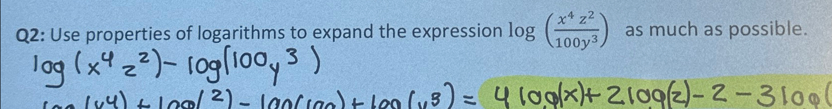 Solved Q2: Use properties of logarithms to expand the | Chegg.com
