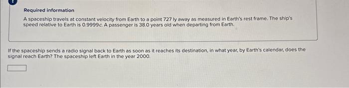 Solved Required information A spaceship travels at constant | Chegg.com