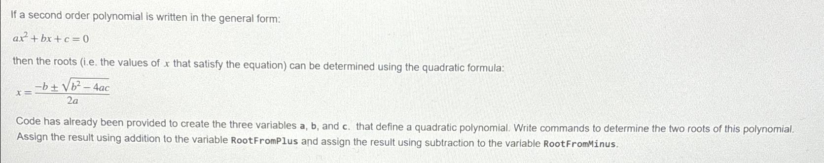 Solved If a second order polynomial is written in the | Chegg.com