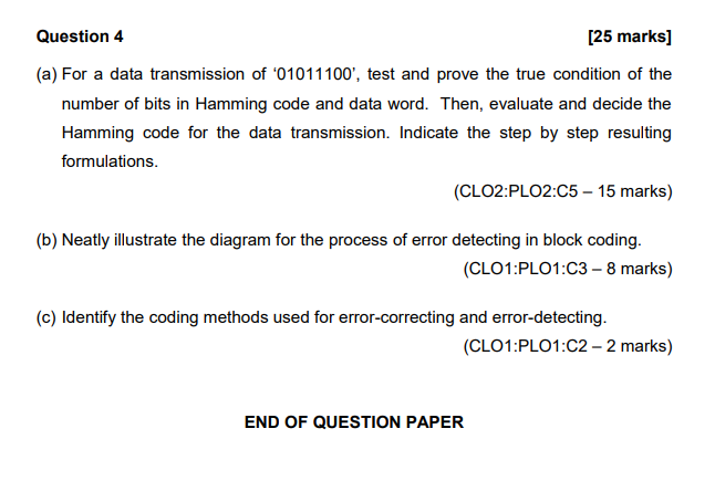 Solved Question 4[25 ﻿marks](a) ﻿For a data transmission of | Chegg.com
