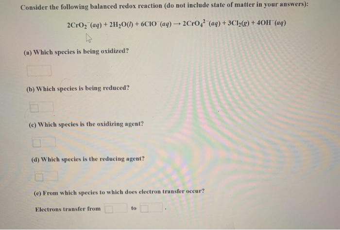 Solved Consider the following balanced redox reaction (do | Chegg.com