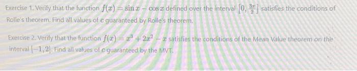Solved Exercise 1. Verify that the function f(x)=sinx−cosx | Chegg.com
