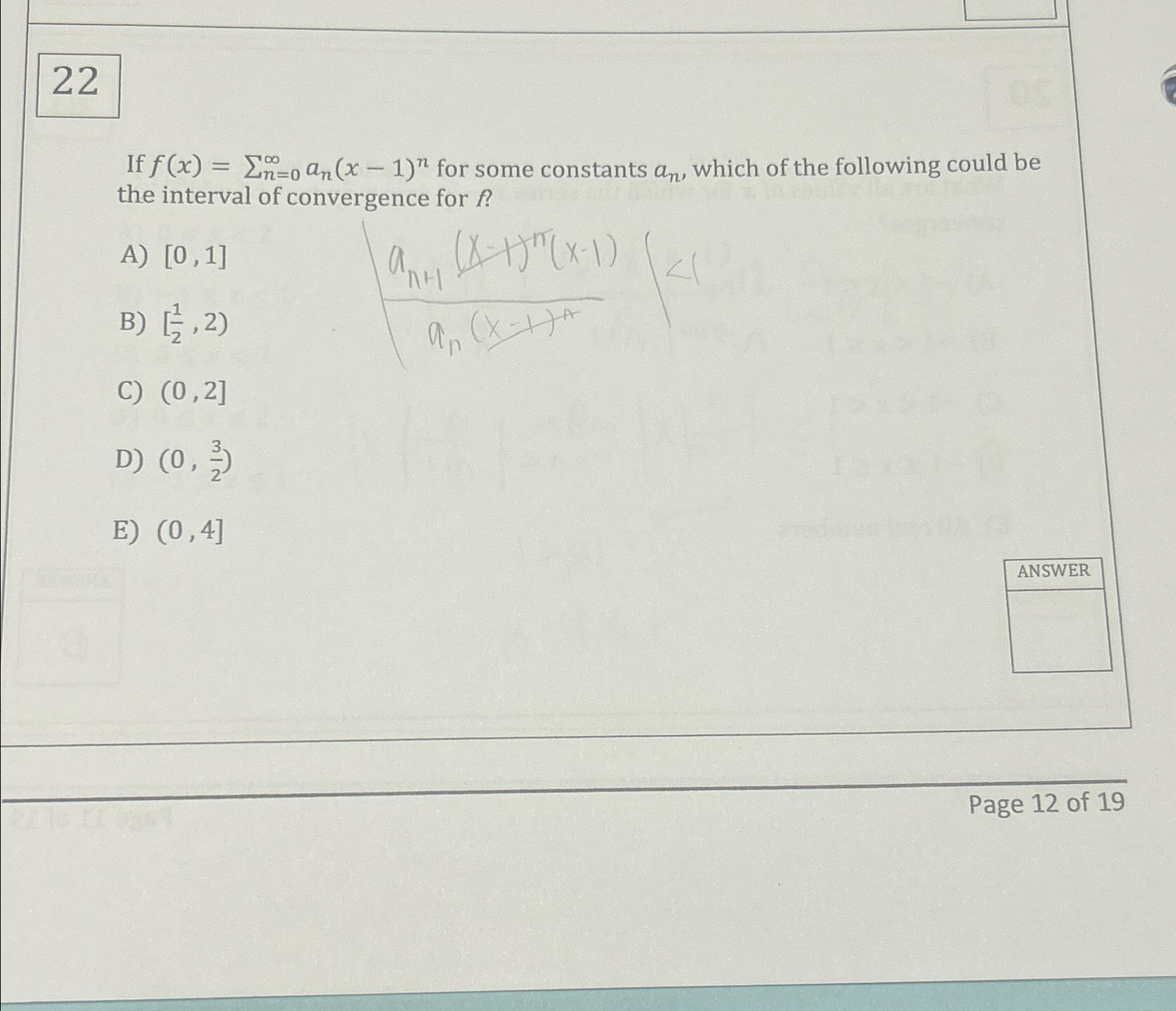 Solved 22If f(x)=∑n=0∞an(x-1)n ﻿for some constants an, | Chegg.com