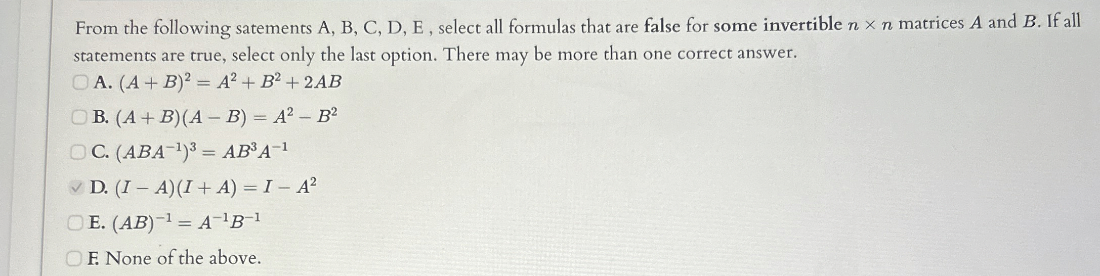Solved From the following satements A, ﻿B, ﻿C, ﻿D, ﻿E, | Chegg.com