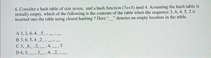 Solved 6. Consider a hash table of size seven, and a hash | Chegg.com