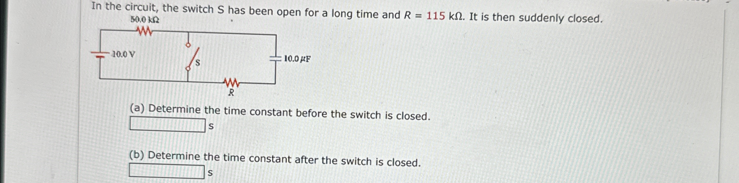 Solved In the circuit, the switch S ﻿has been open for a | Chegg.com