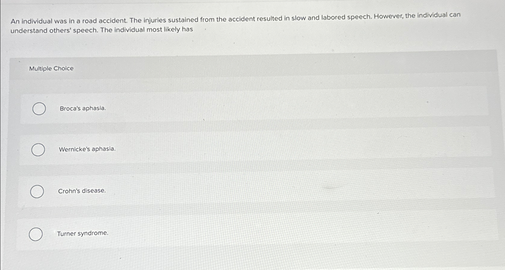 Solved An individual was in a road accident. The injuries | Chegg.com