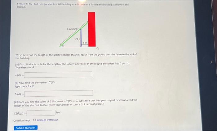 Solved A fence 24 feet tall runs parallel to a tall building | Chegg.com