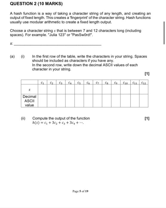 Solved QUESTION 2 (10 MARKS) A hash function is a way of | Chegg.com