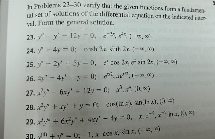 Solved - - In Problems 23–30 verify that the given functions | Chegg.com