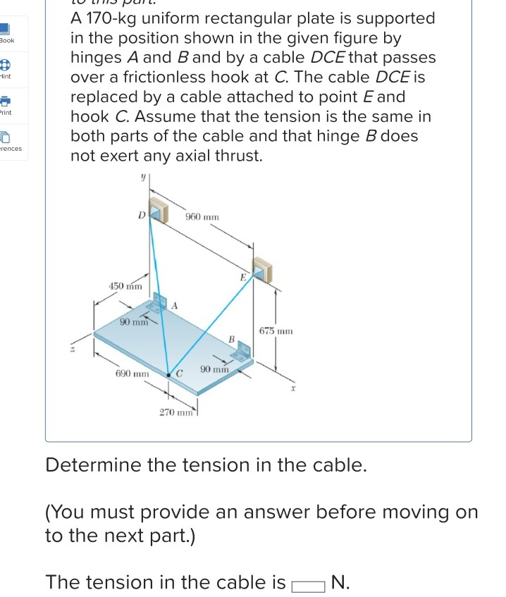 Solved Book Hint A 170-kg uniform rectangular plate is | Chegg.com