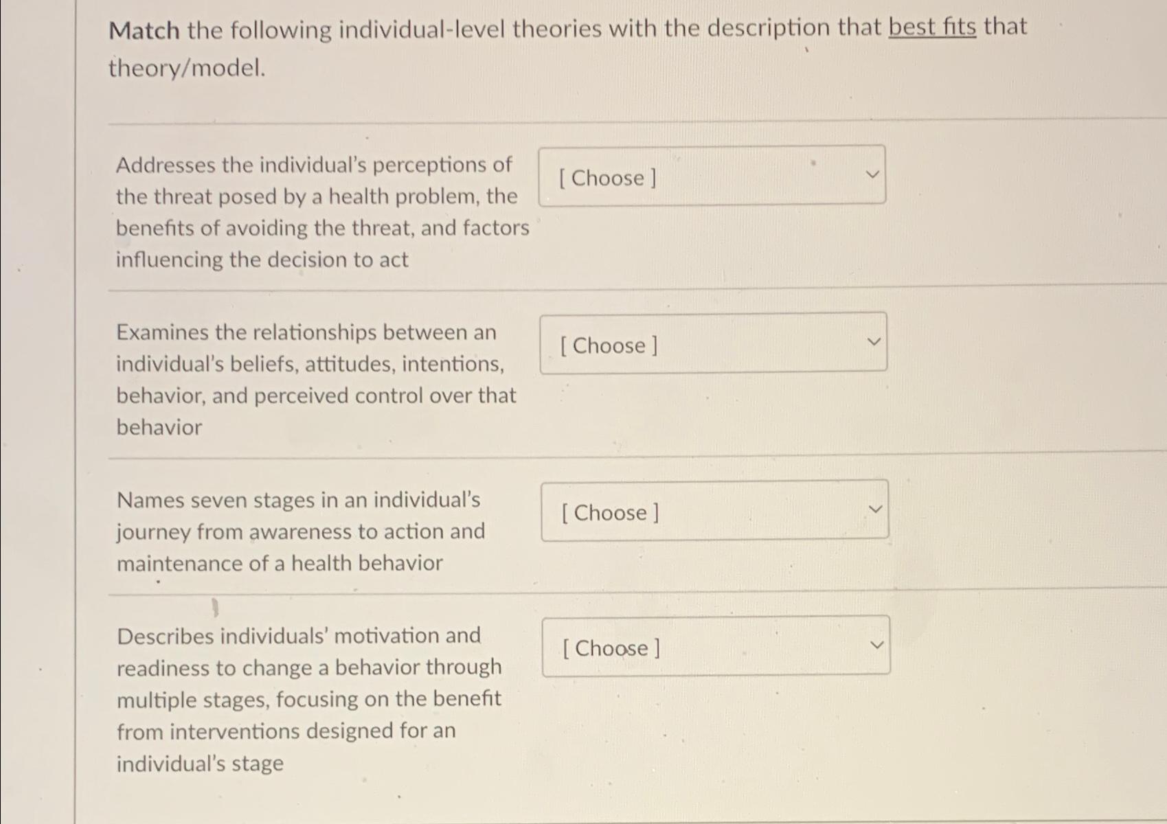 Solved Match the following individual-level theories with | Chegg.com