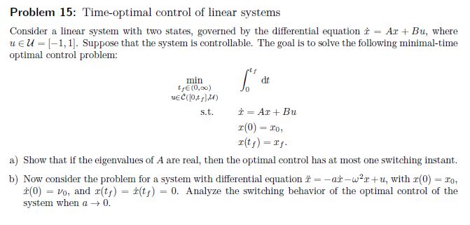 Problem 15: Time-optimal control of linear | Chegg.com