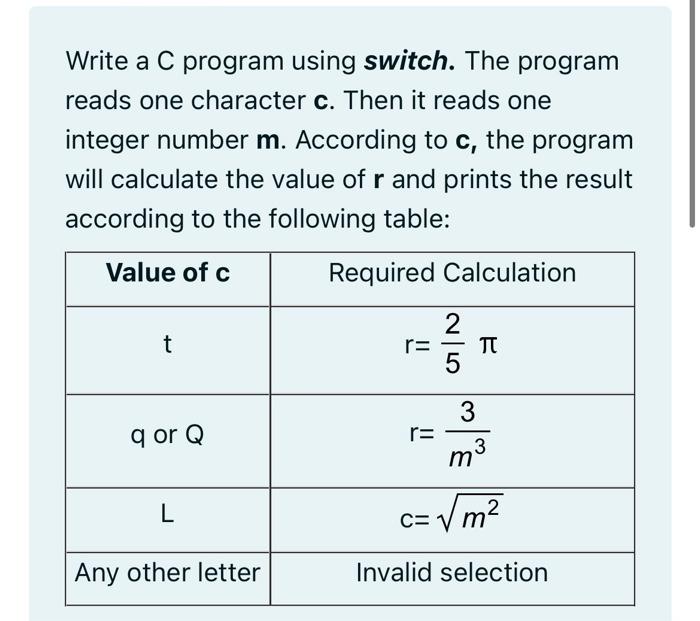 Solved Write A C Program Using Switch The Program Reads One 9552