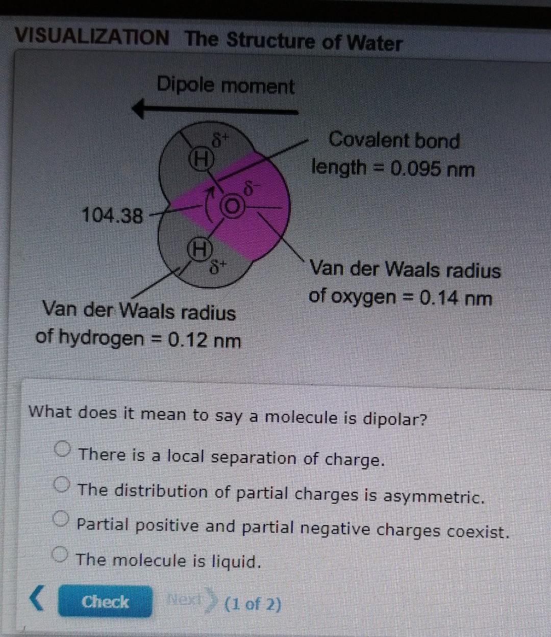 Solved VISUALIZATION The Structure of Water Dipole moment | Chegg.com