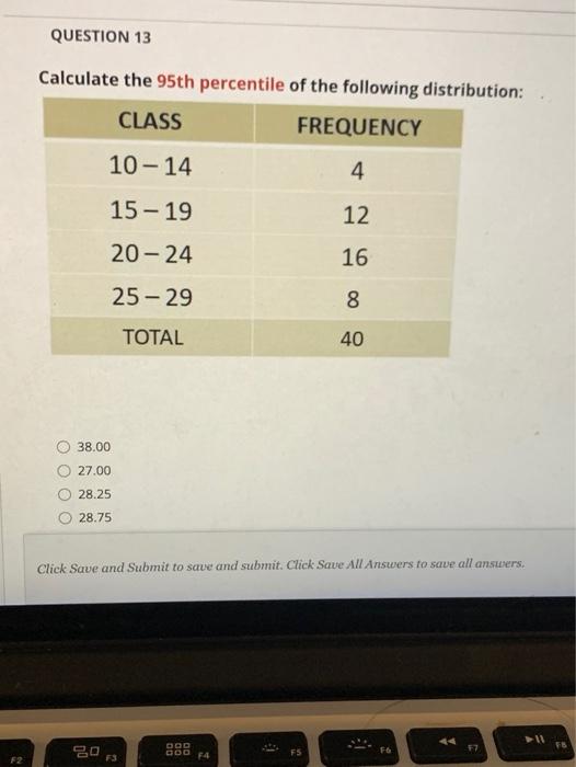 Solved QUESTION 13 Calculate the 95th percentile of the | Chegg.com