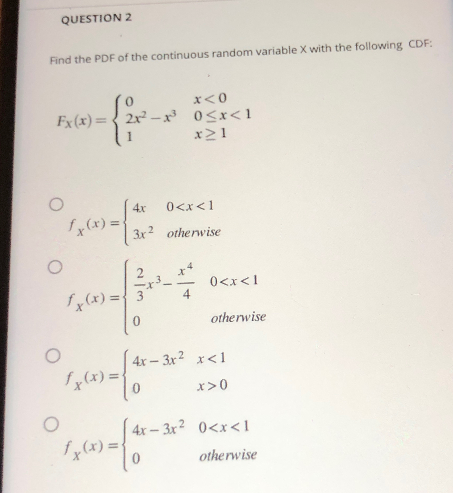 Solved QUESTION 2Find the PDF of the continuous random | Chegg.com