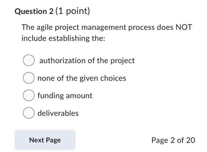 Solved The agile project management process does NOT include | Chegg.com