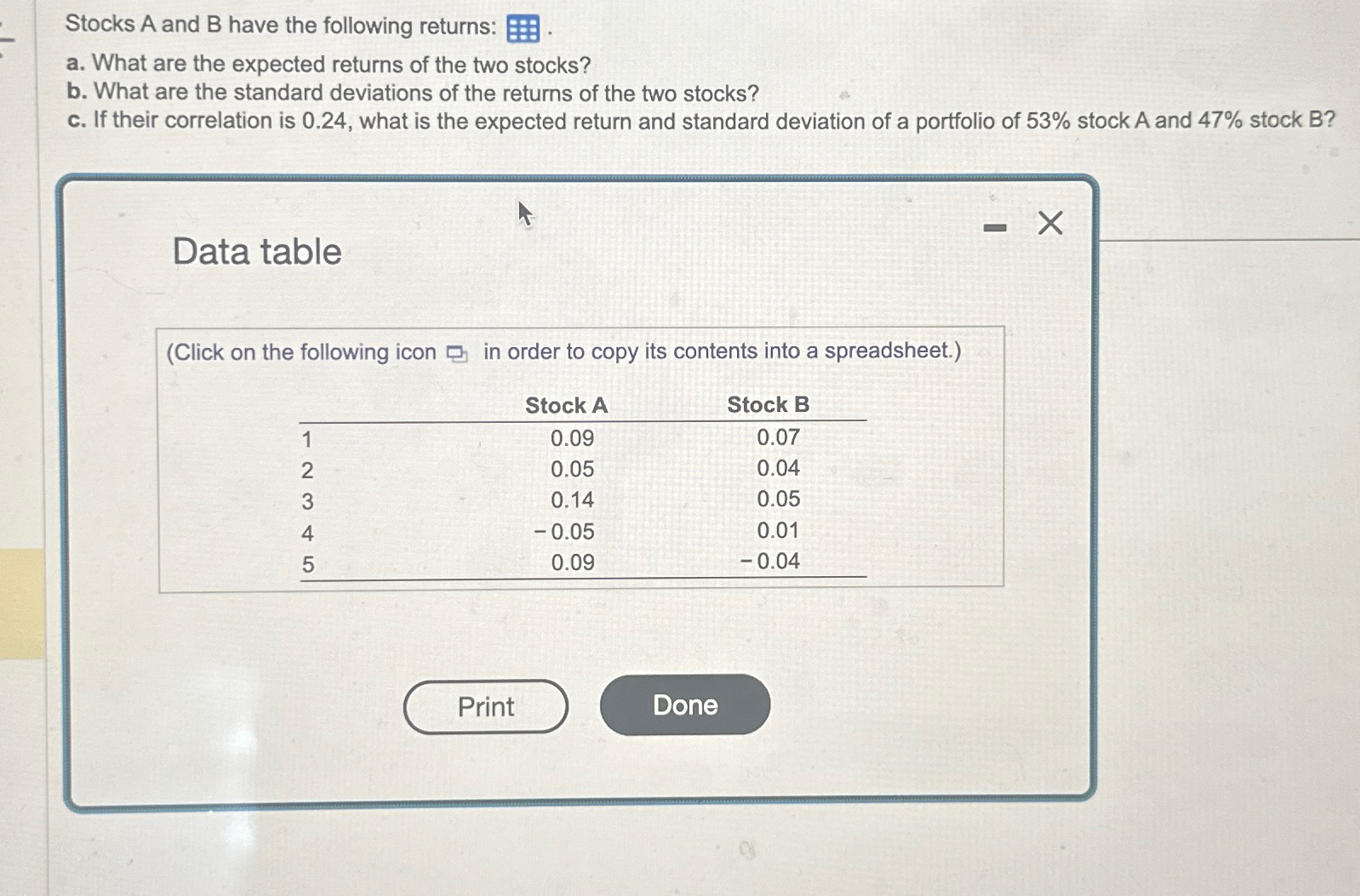 Solved Stocks A and B ﻿have the following returns:a. ﻿What | Chegg.com