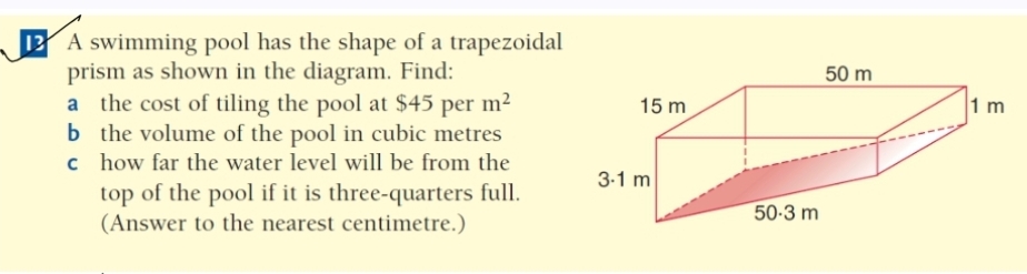 Solved A swimming pool has the shape of a trapezoidal prism | Chegg.com