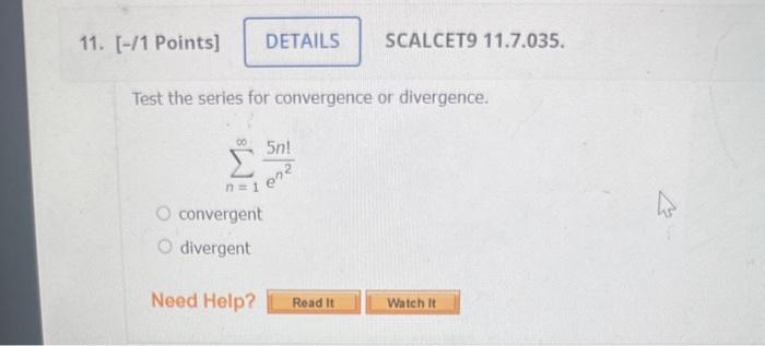 Solved Test the series for convergence or divergence. | Chegg.com