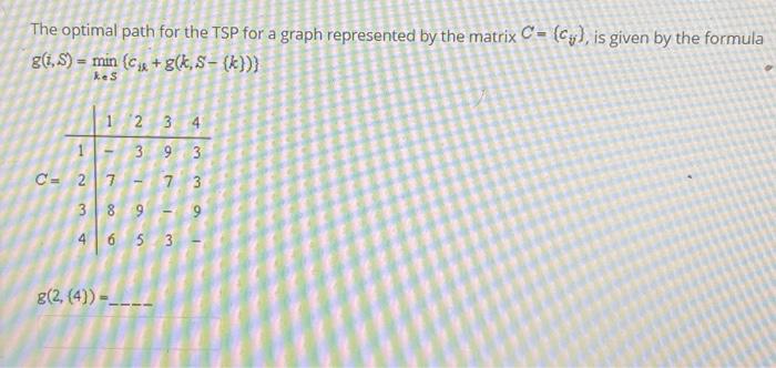 Solved The optimal path for the TSP for a graph represented | Chegg.com