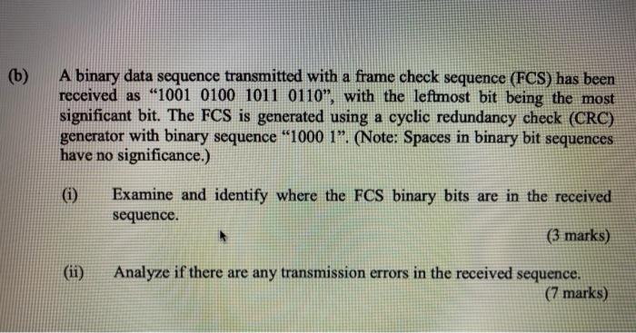 Solved B A Binary Data Sequence Transmitted With A Frame