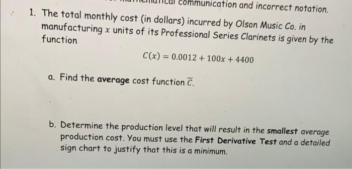 Solved ication and incorrect notation 1. The total monthly | Chegg.com
