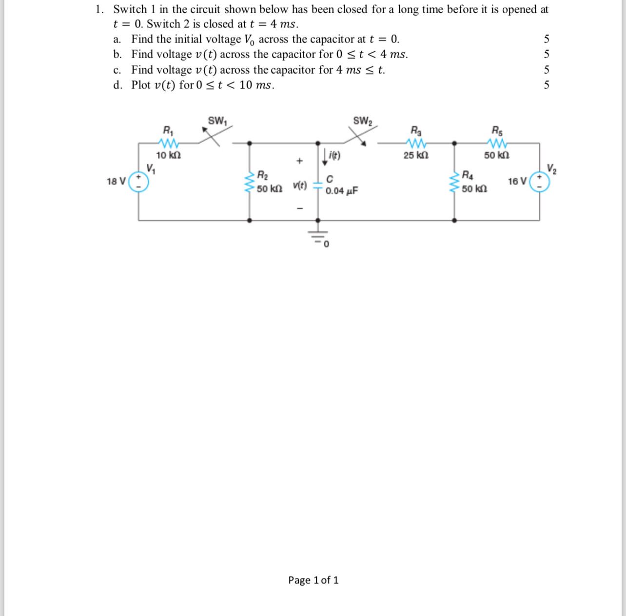 Solved Switch 1 ﻿in the circuit shown below has been closed | Chegg.com