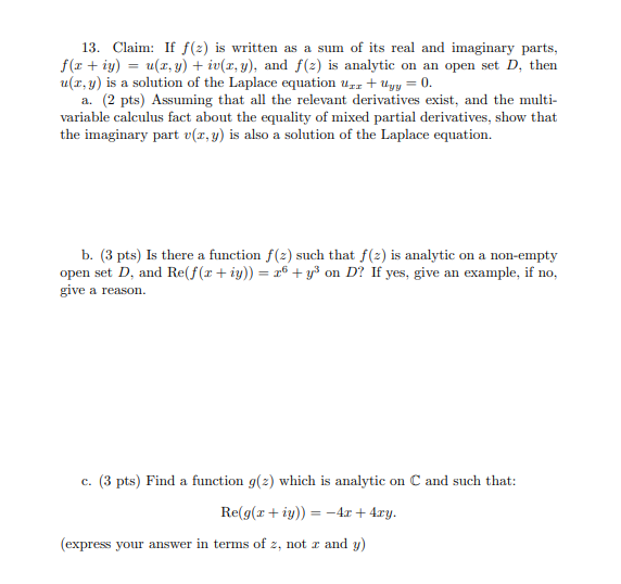 Solved Claim: If f(z) ﻿is written as a sum of its real and | Chegg.com