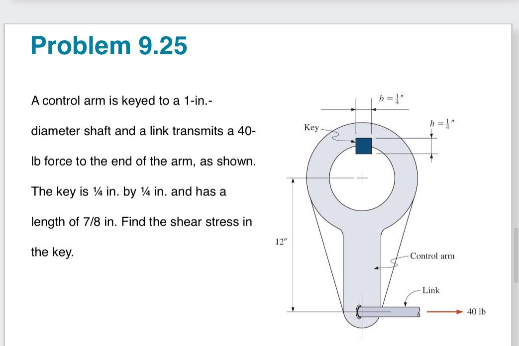 Solved Problem 9.25A control arm is keyed to a | Chegg.com