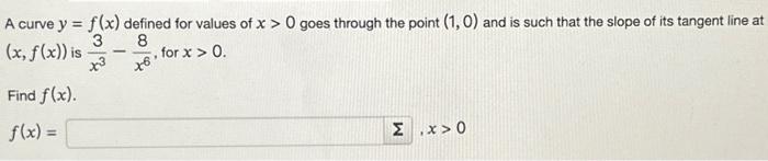 Solved A curve y = f(x) defined for values of x > 0 goes | Chegg.com