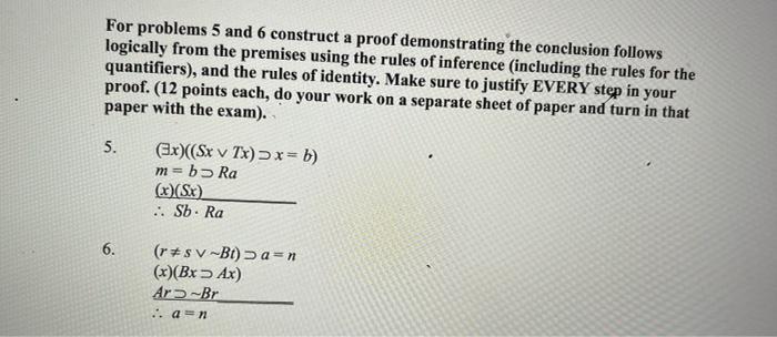 Solved For problems 5 and 6 construct a proof demonstrating | Chegg.com
