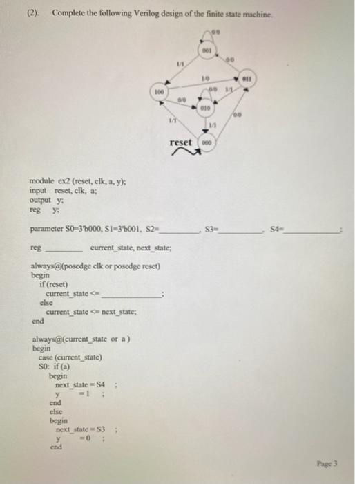 Solved (2). Complete the following Verilog design of the | Chegg.com
