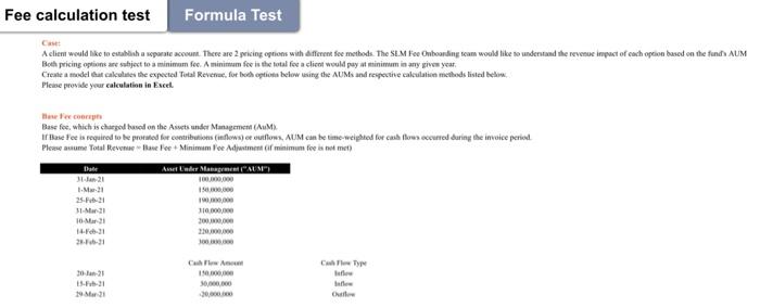 Fee calculation test Formula Test Aelier would like | Chegg.com