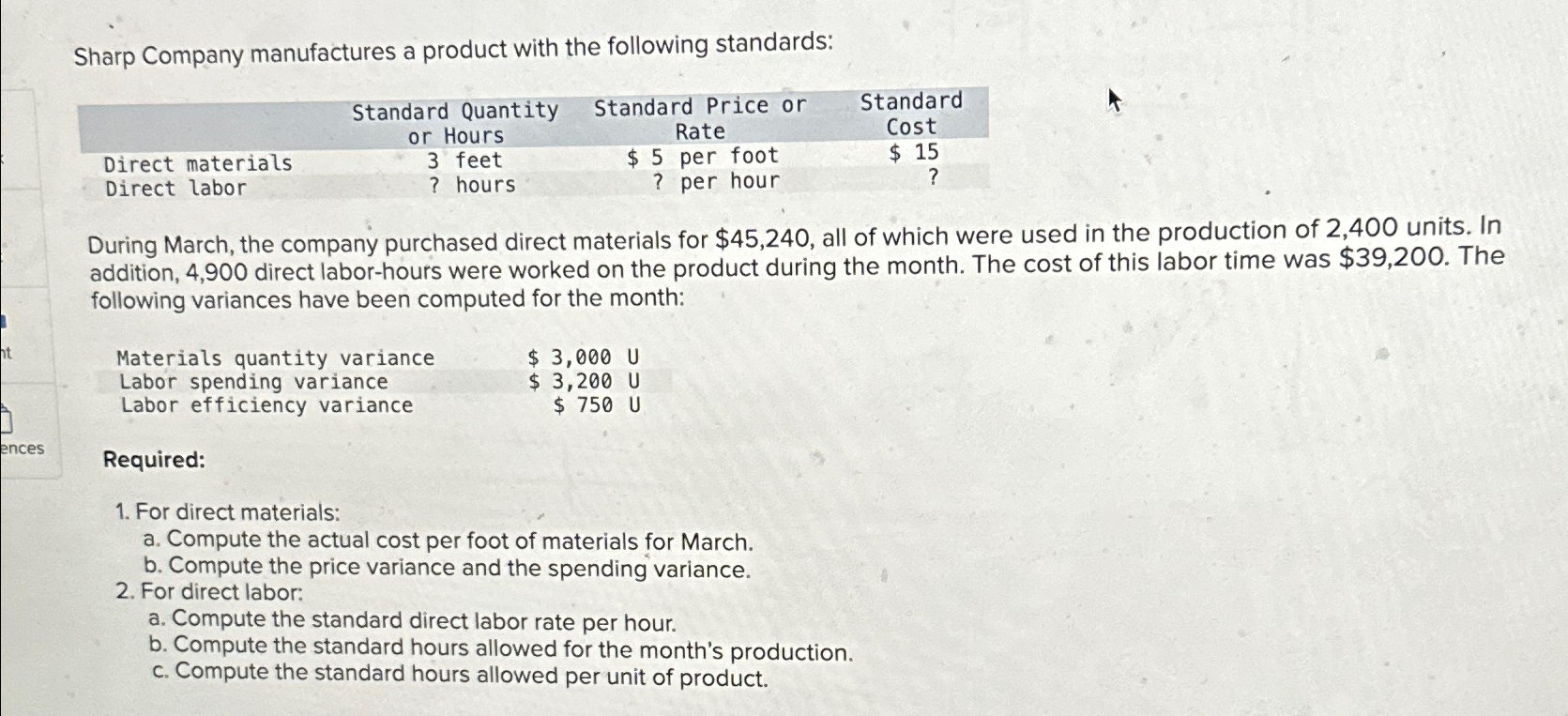 Solved Sharp Company manufactures a product with the | Chegg.com