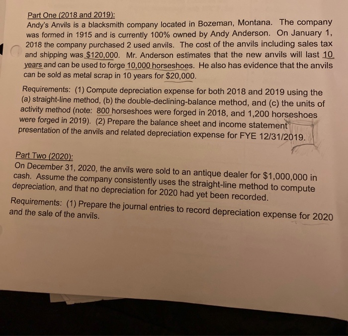 Solved Part One (2018 and 2019): Andy's Anvils is a | Chegg.com