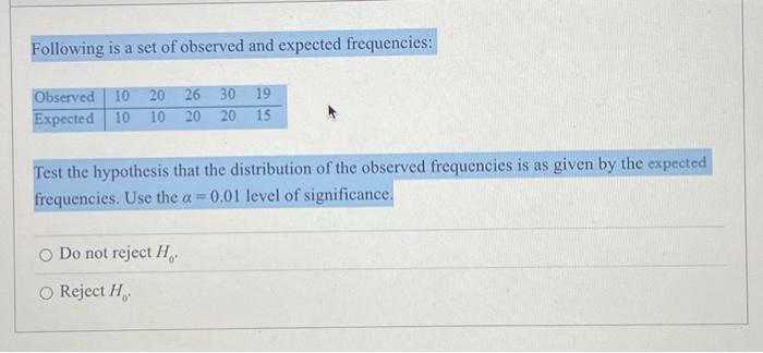 Solved Following is a set of observed and expected | Chegg.com
