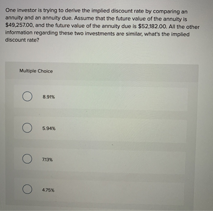 Solved One investor is trying to derive the implied discount | Chegg.com