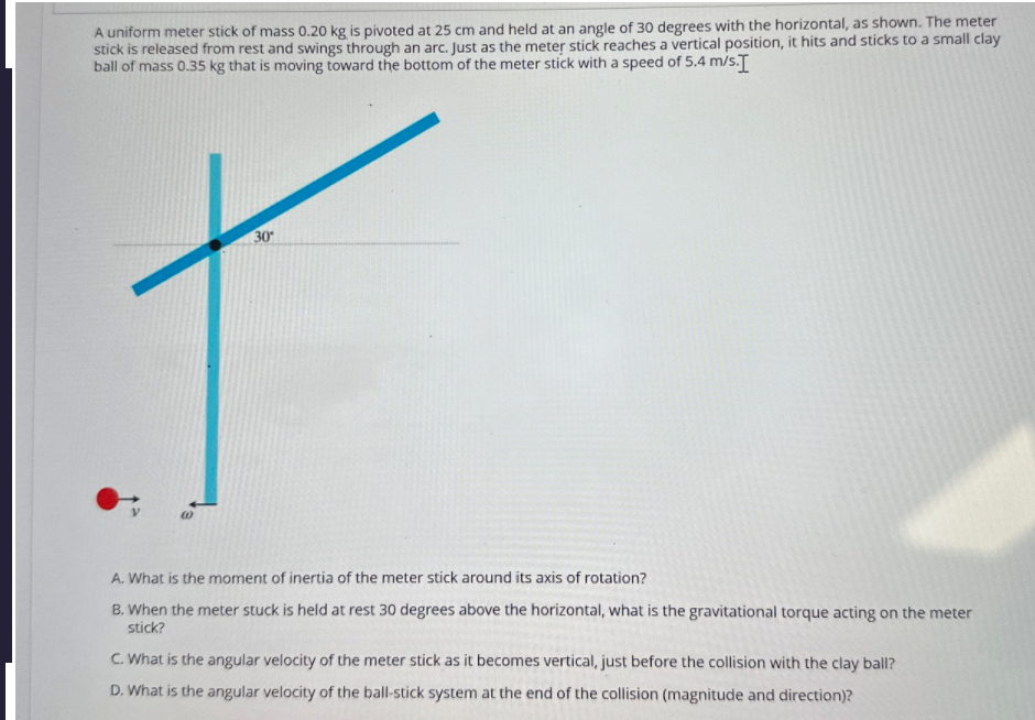 Solved A uniform meter stick of mass 0.20 ﻿kg is pivoted at | Chegg.com