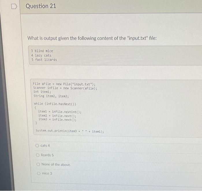 Solved Question 21 What is output given the following | Chegg.com