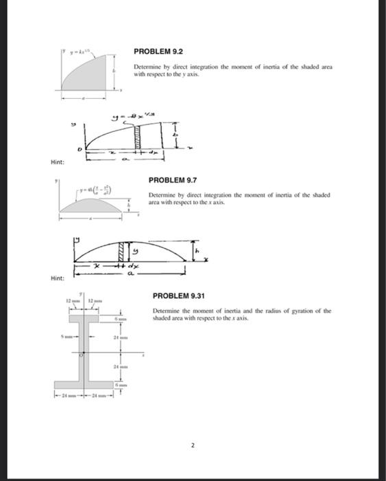 [Solved]: Hint: Hint: PROBLEM 9.2 Determine by direct integ