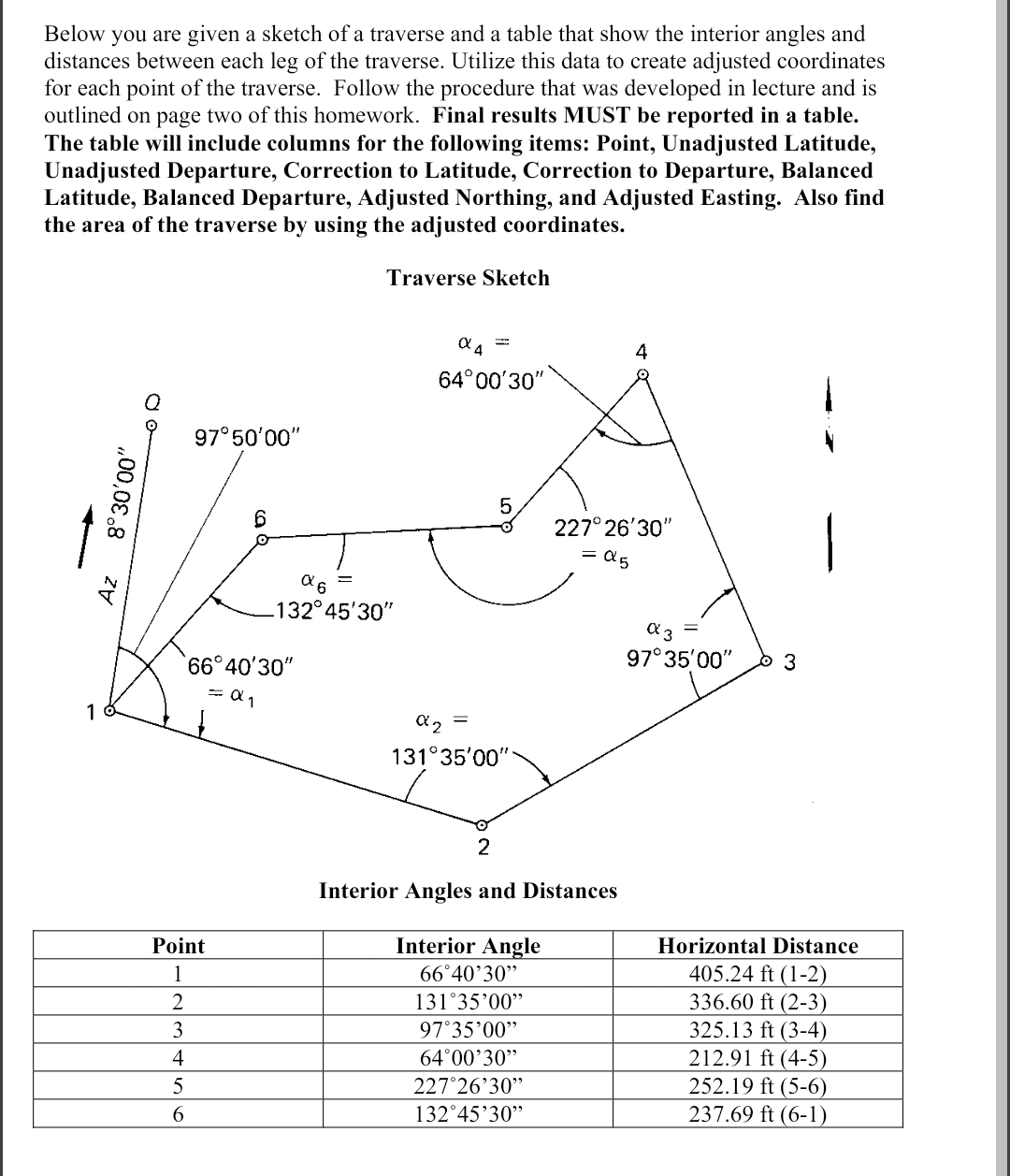 Solved Below you are given a sketch of a traverse and a | Chegg.com