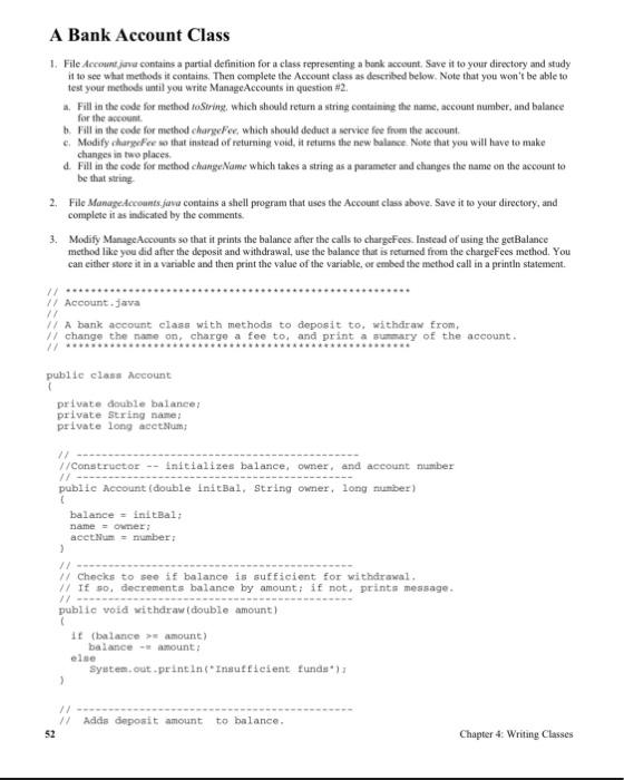 Solved A Bank Account Class 1. File Account java contains a | Chegg.com
