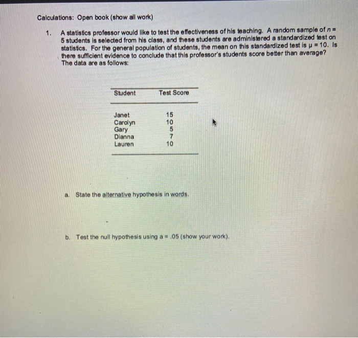 Solved Calculations: Open book (show all work) 1. A | Chegg.com