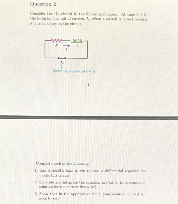 The Diagram Shows An Rl Circuit With A Switch Solved Problem