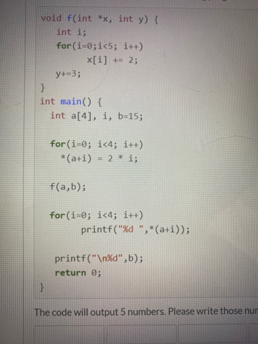 Solved void f(int *x, int y) { int i; for(i=0;i