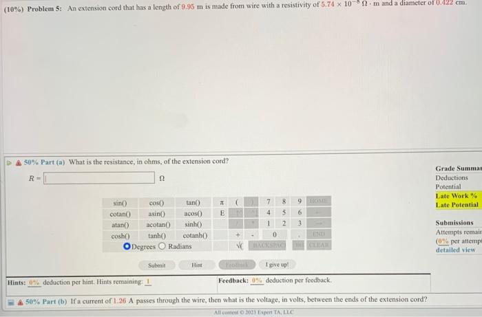 Solved A 50% Part (a) What is the resistance, in ohms, of | Chegg.com